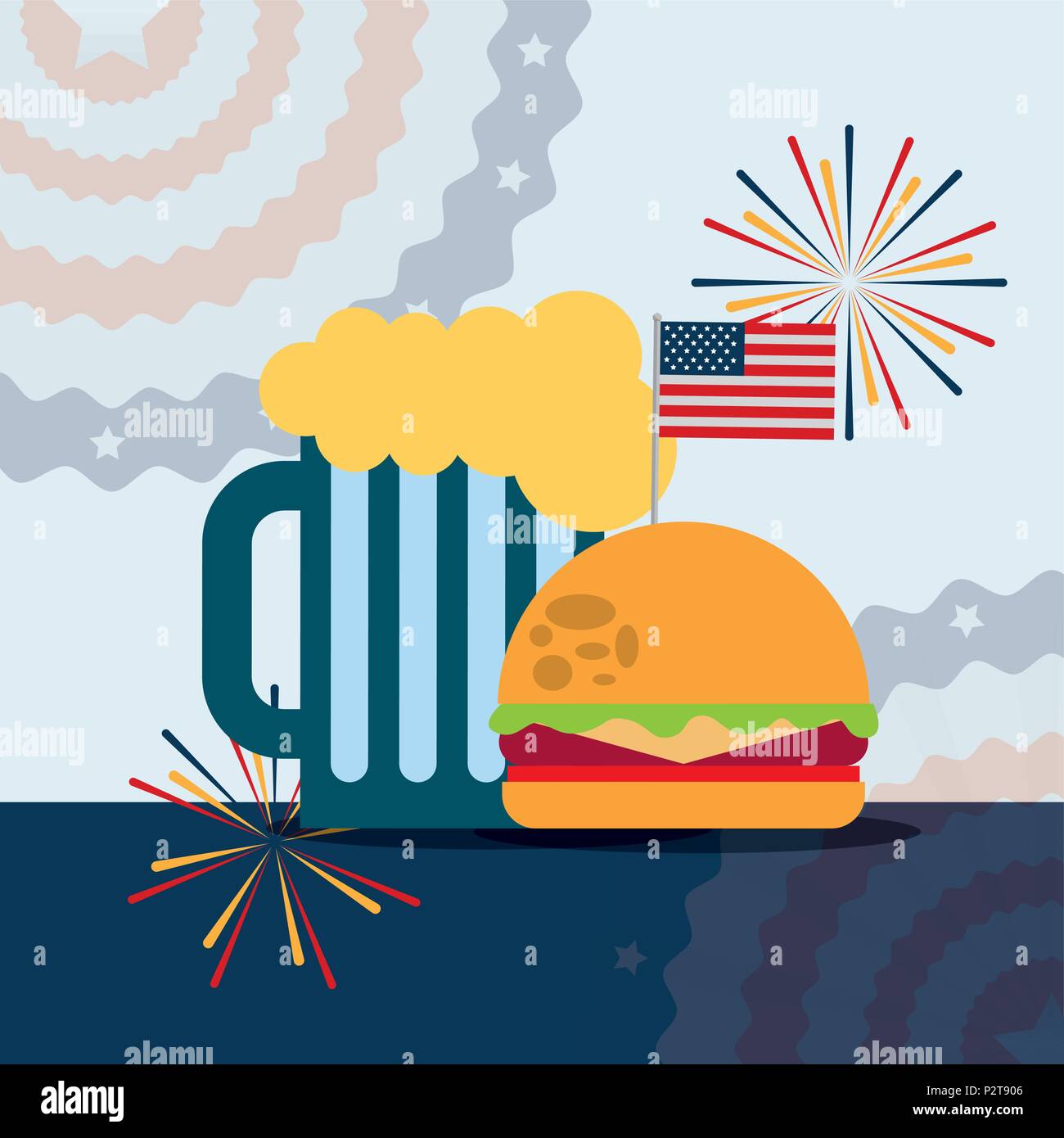 food american independence day beer with hamburger fireworks ...