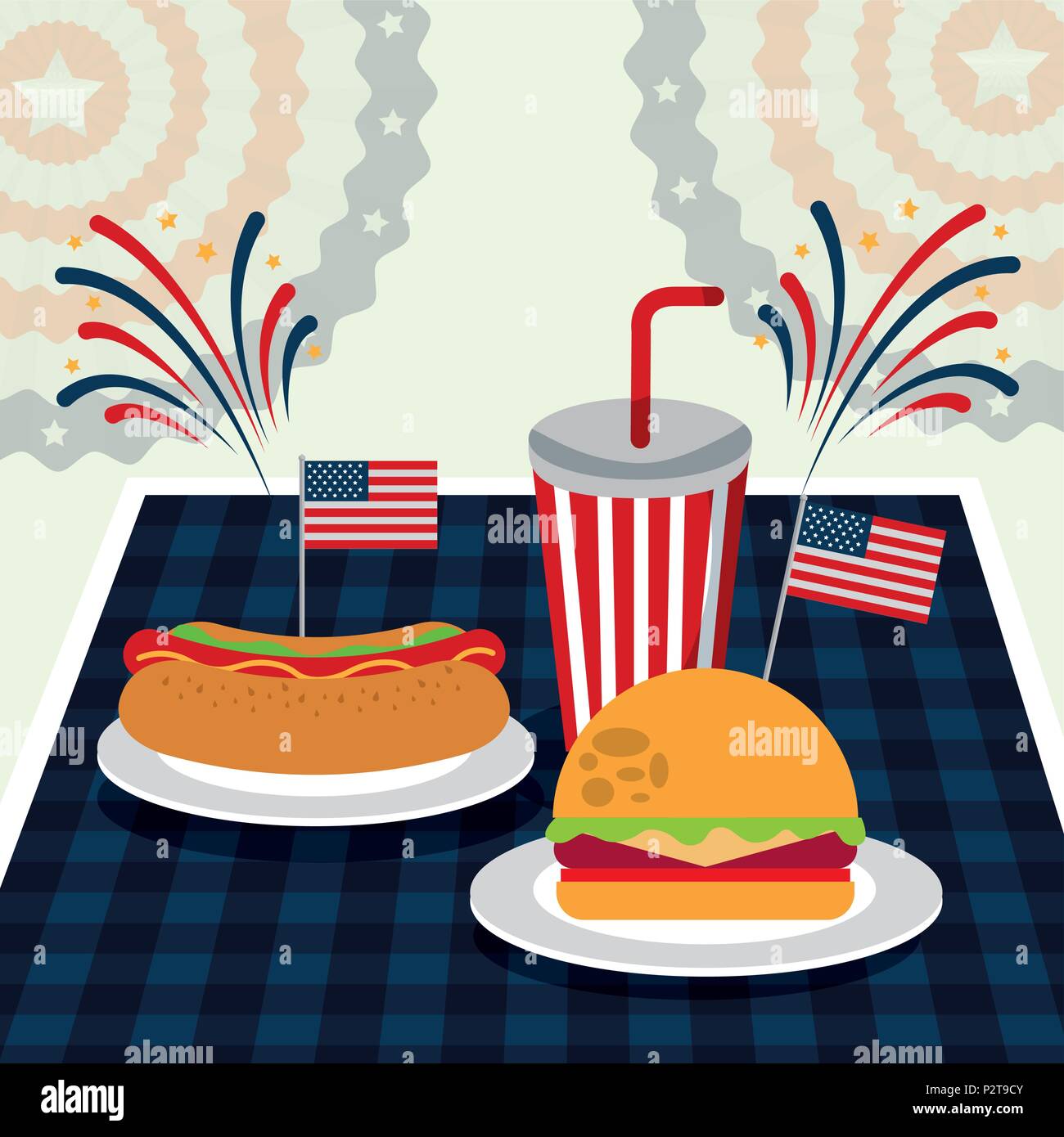 food american independence day fireworks celebrate soda with hotdog and ...