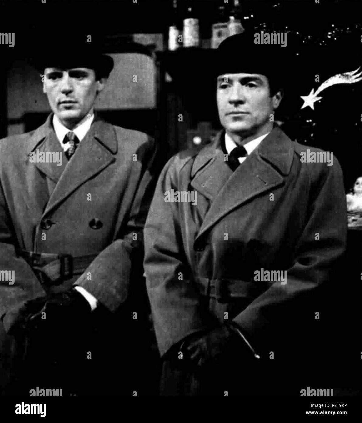 . Italian actors Mario Piave and Carlo Reali in the set of the ...