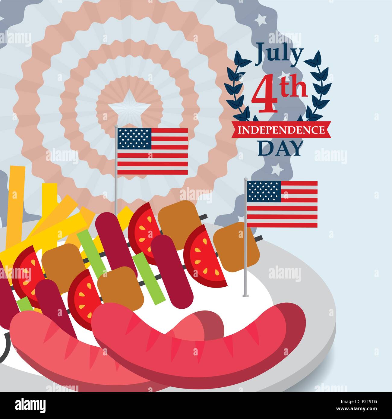 food american independence day dish of kebabs sausages usa flags vector ...