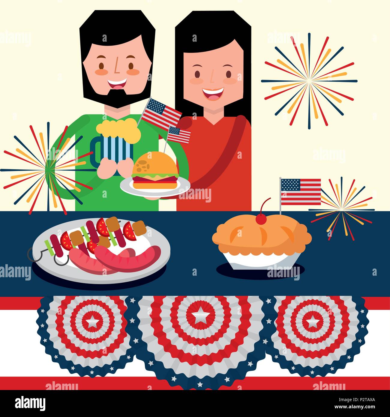 couple food celebrating american independence day vector illustration ...