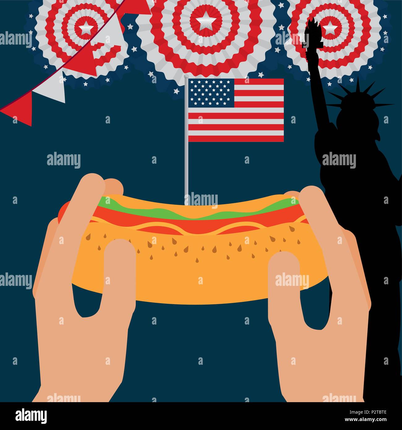 food american independence day pennants statue of liberty hands holding ...