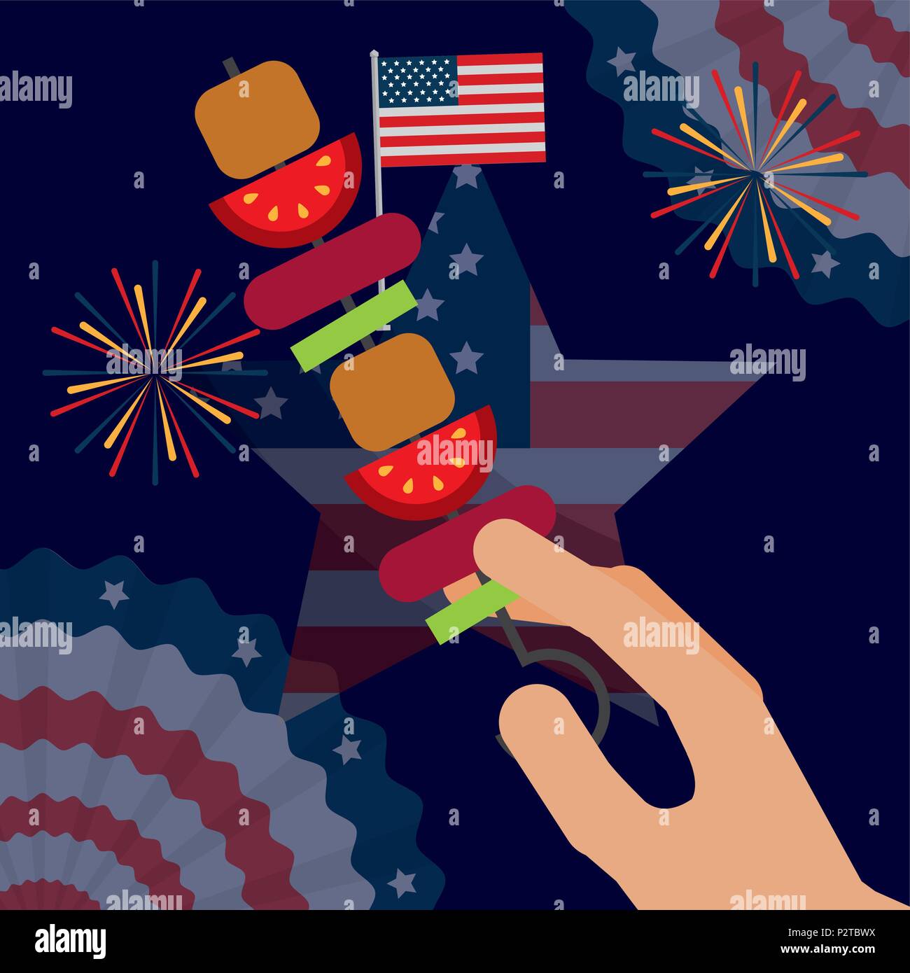 food american independence day hand holding kebab usa flag pennants ...