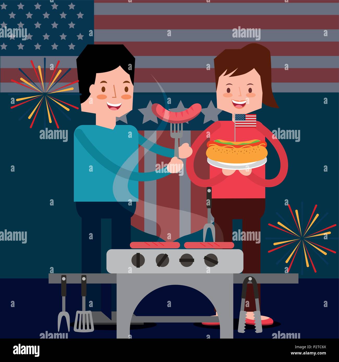 american independence day fireworks celebrate woman man holding sausage ...