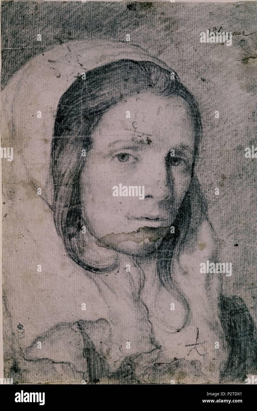 Drawing of a woman's face. Dibujo de una cara de mujer. 17th century ...