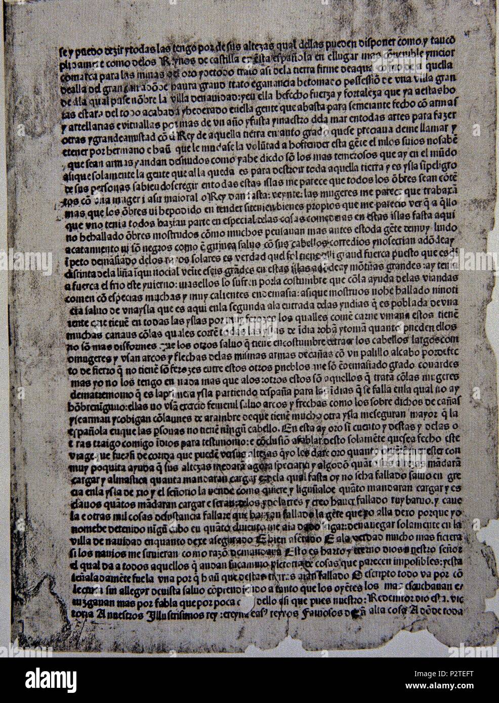 CARTA DE CRISTOBAL COLON A LUIS DE SANTANGEL TESORERO DE LOS REYES ...