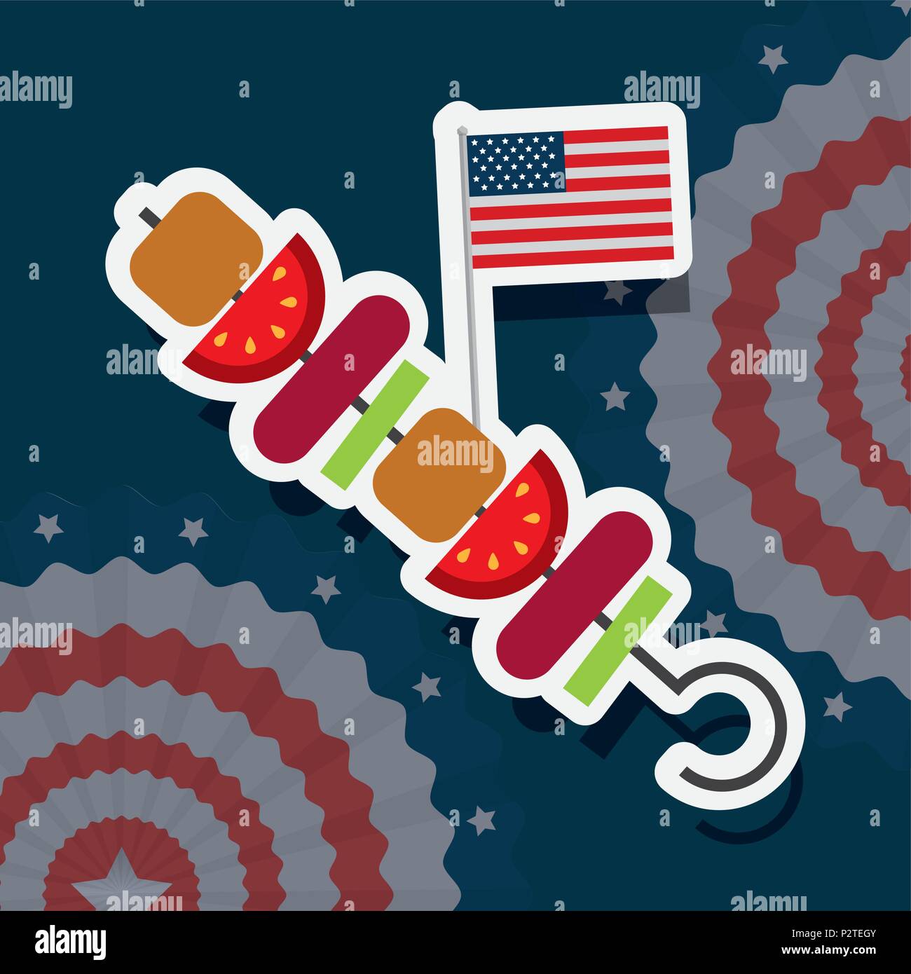 food american independence day pennants kebab with usa flag vector ...