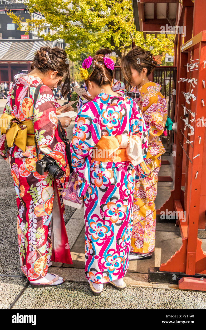 Japanese walking round in traditional kimono walking around area of ...
