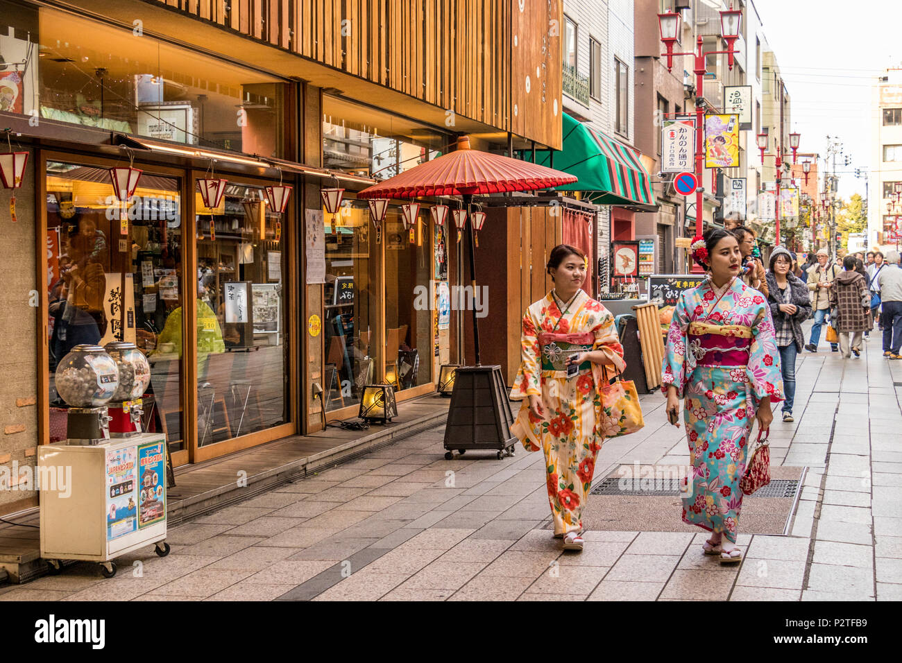 Japanese walking round in traditional kimono walking around area of ...