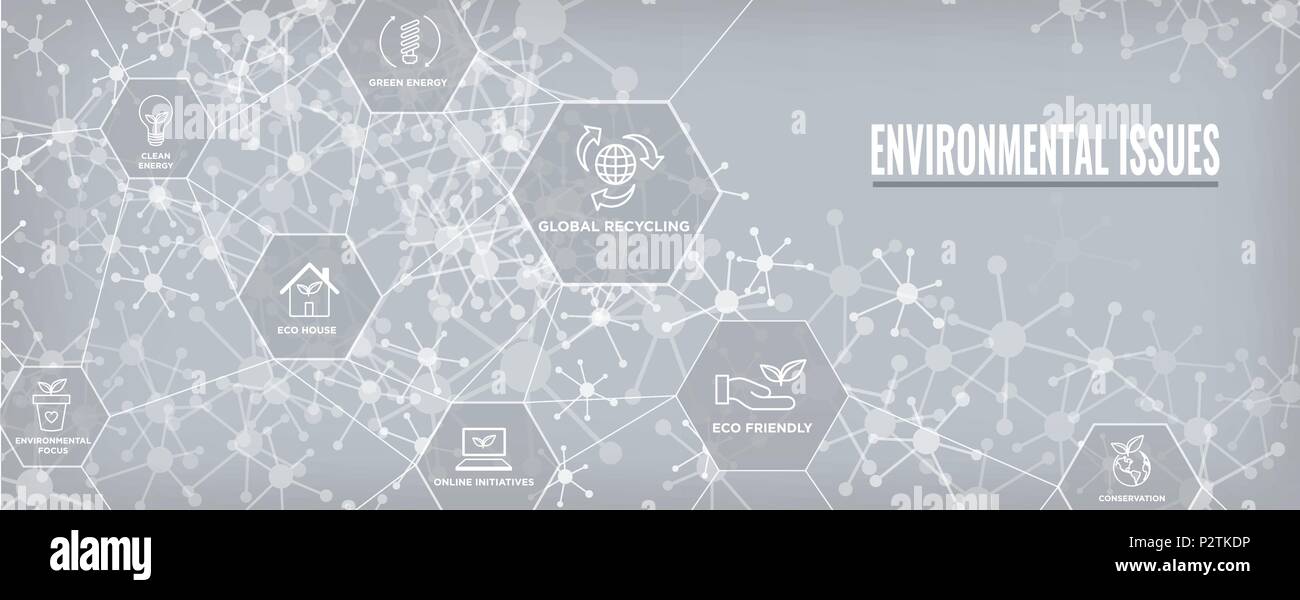 Environmental issues header web banner w recycling, etc icon set Stock ...