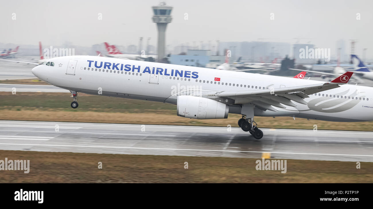 ISTANBUL, TURKEY - MARCH 04, 2018: Turkish Airlines Airbus A330-343E ...