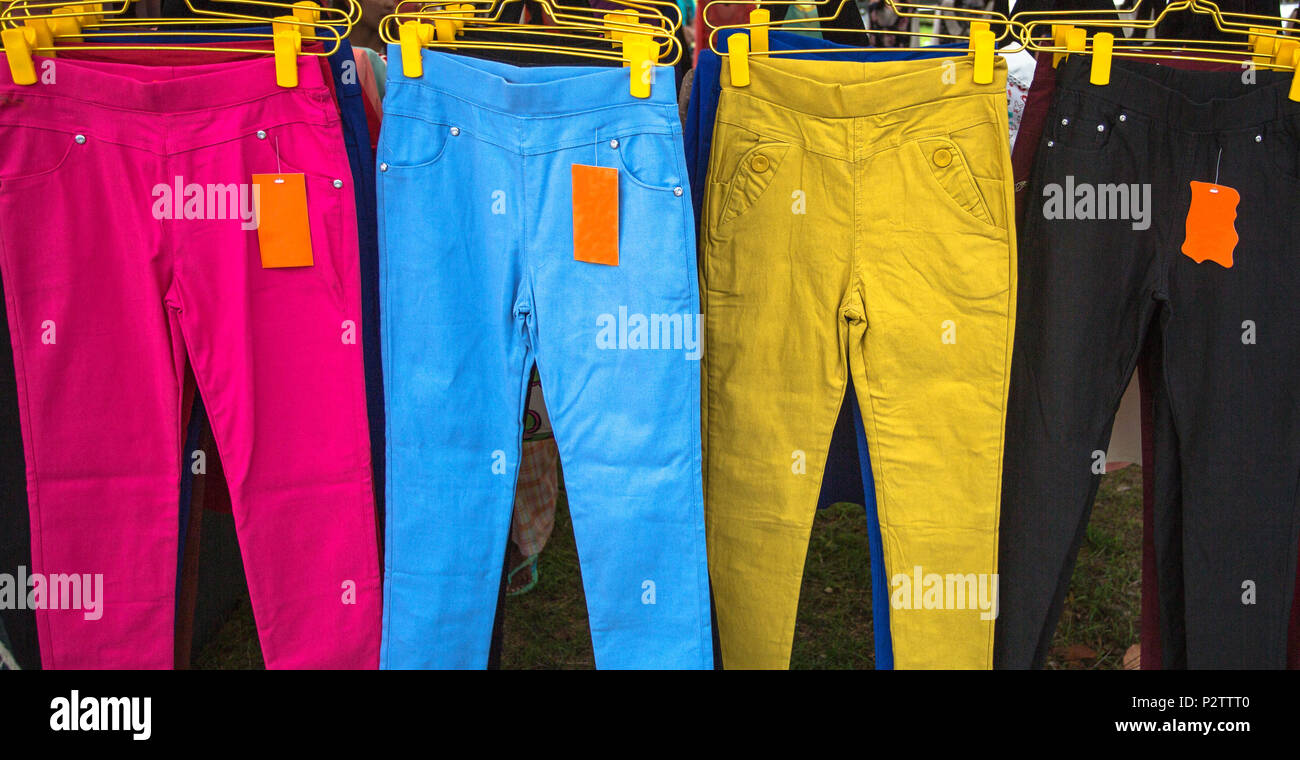 Colorful female trouser sells in the market Stock Photo - Alamy