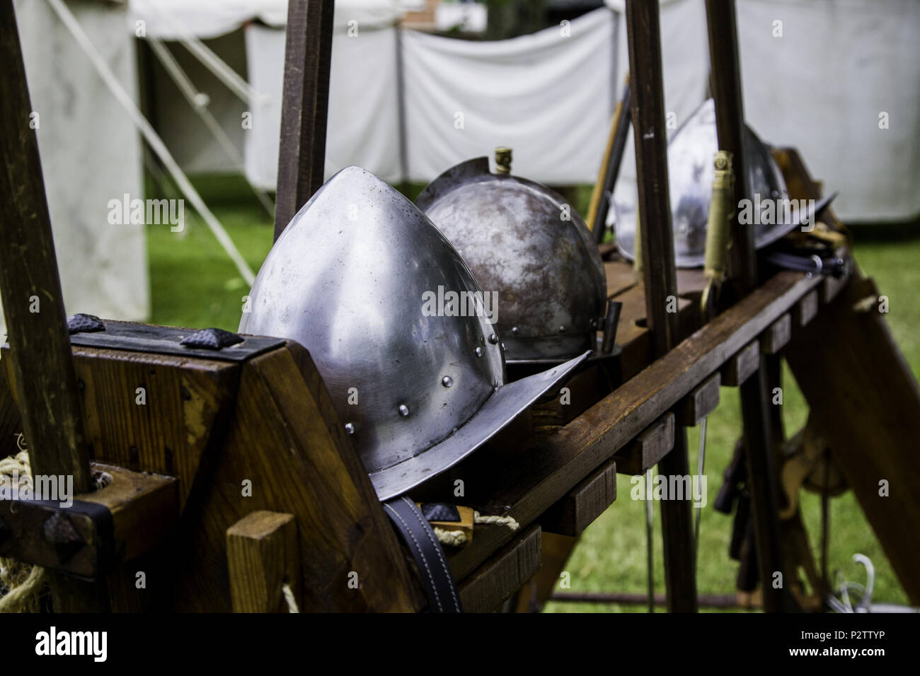 Ancient medieval helmets, detail of history and protection Stock Photo ...
