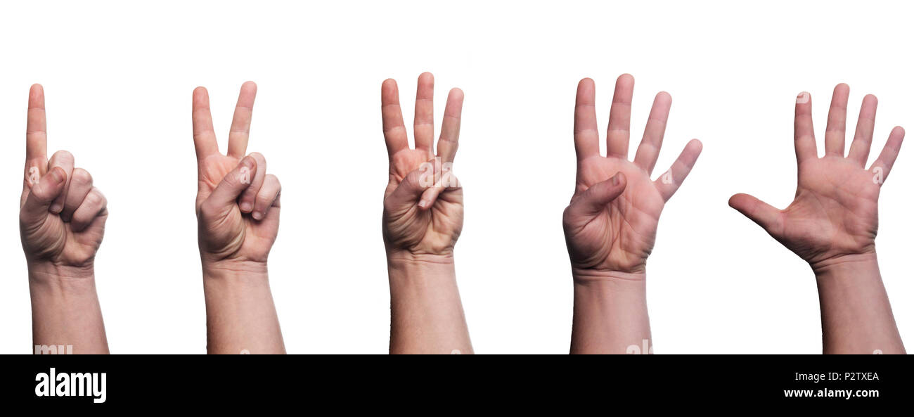 Hand mimic numbers one two three four and five isolated on white ...