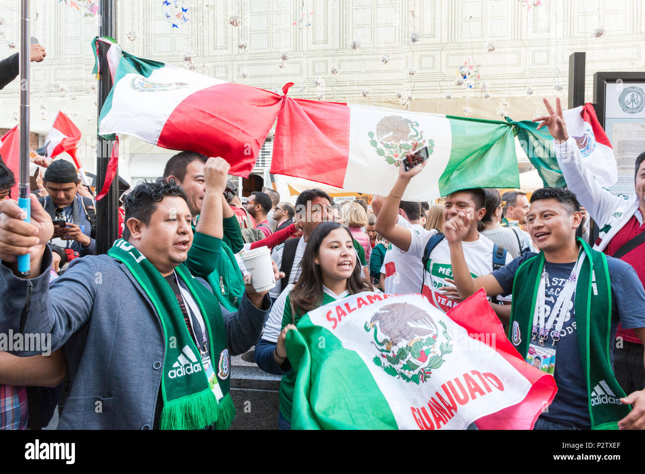 MOSCOW, RUSSIA - 13 JUNE, 2018: Horizontal picture of Mexicans fans ...