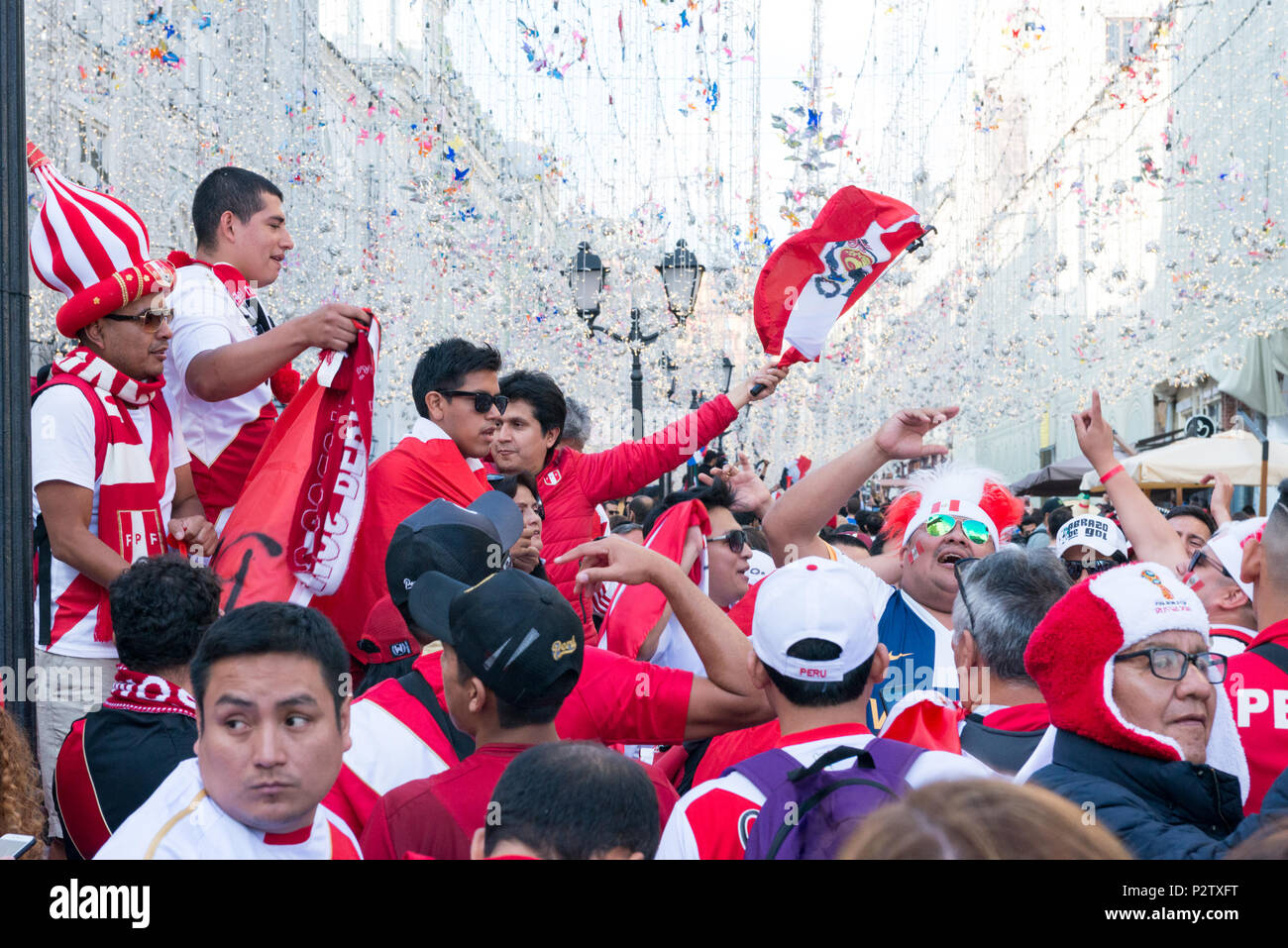 MOSCOW, RUSSIA - 13 JUNE, 2018: Horizontal picture of peruvian fans ...