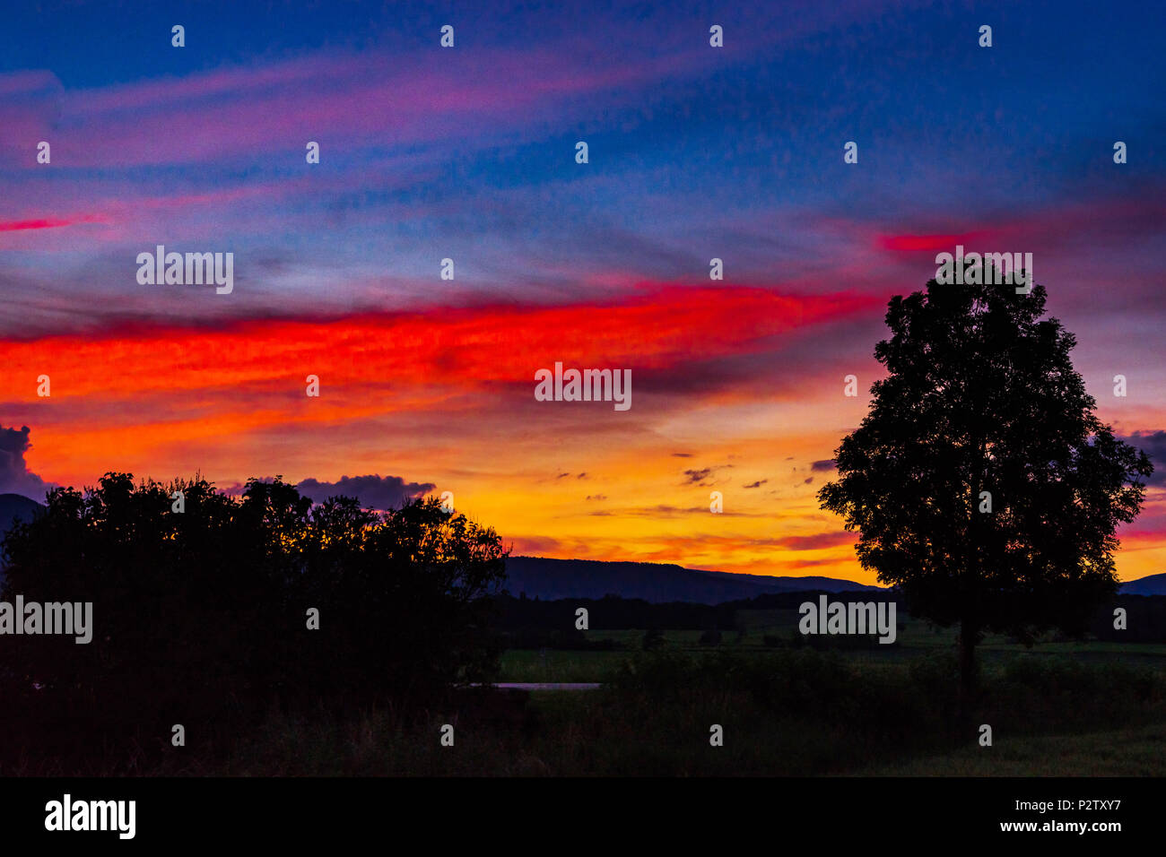 Majestic colorful sunset high resolution panoramic view, Alsace, France Stock Photo - Alamy