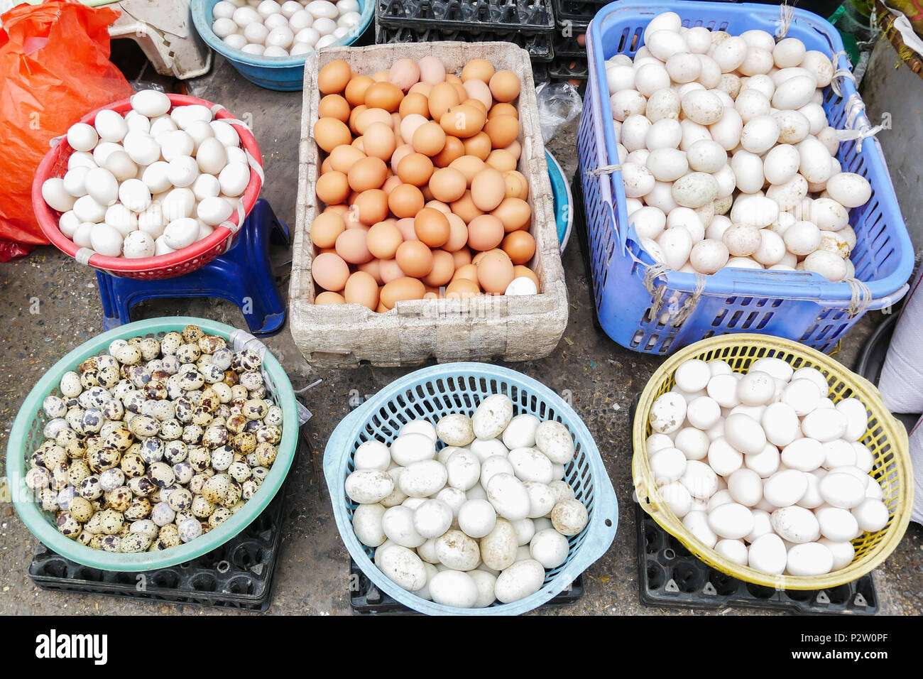 Various types of eggs selling in the morning market Stock Photo - Alamy