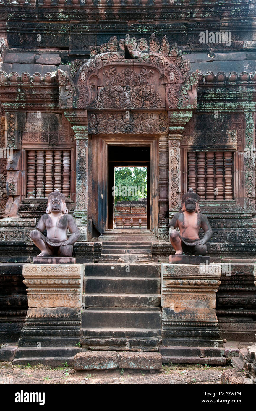 Angkor Cambodia, staircase with monkey guardians at the 10th century ...
