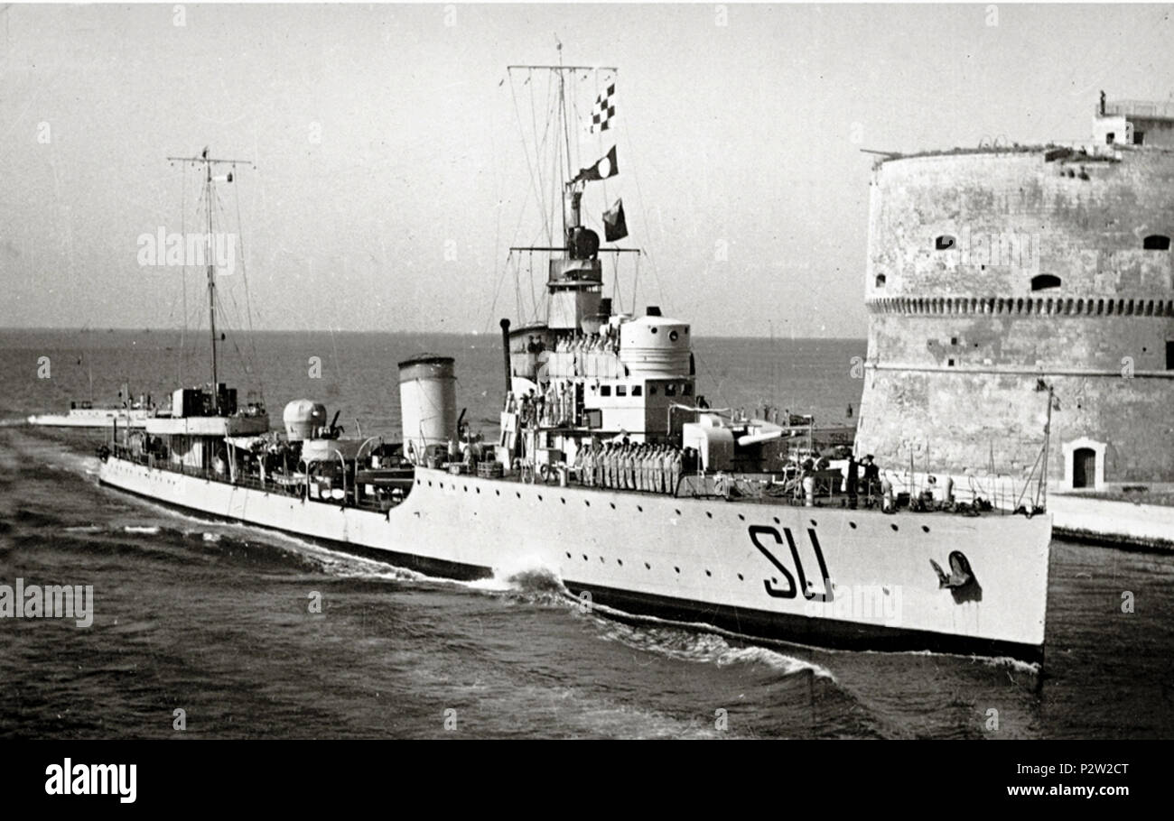 . English: Italian Destroyer Nazario Sauro at Taranto . 1934. Aldo ...