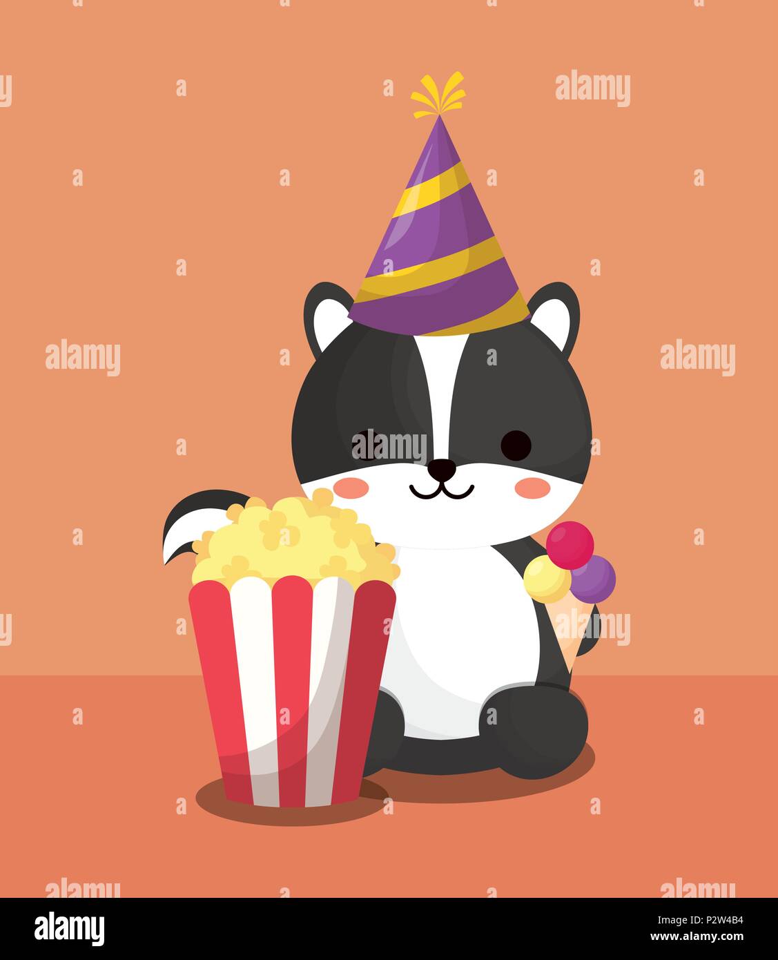 carnival circus design with skunk with party hat over orange background ...