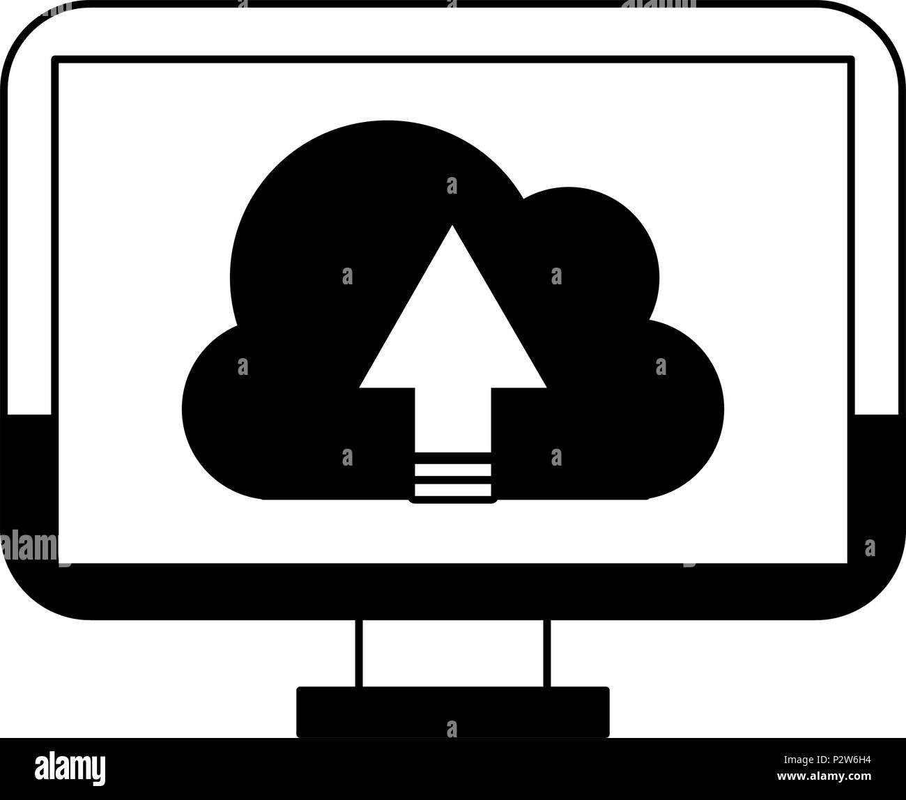 Computer and cloud computing in black and white Stock Vector Image ...