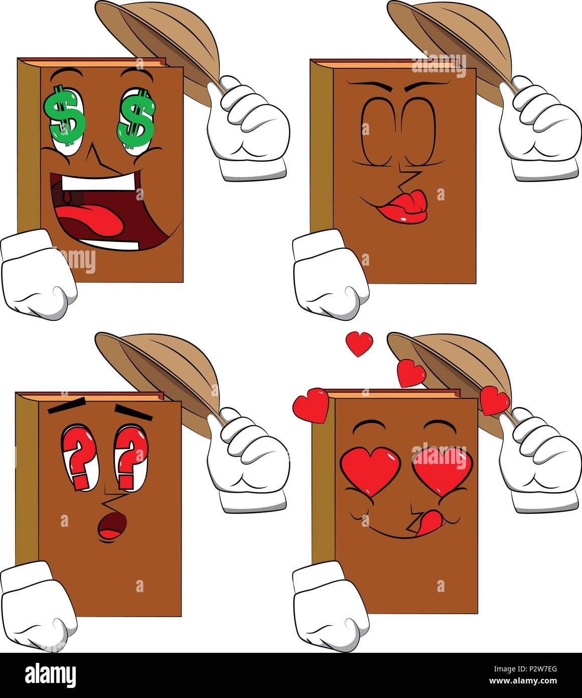 Books tipping his hat. Cartoon book collection with various faces ...