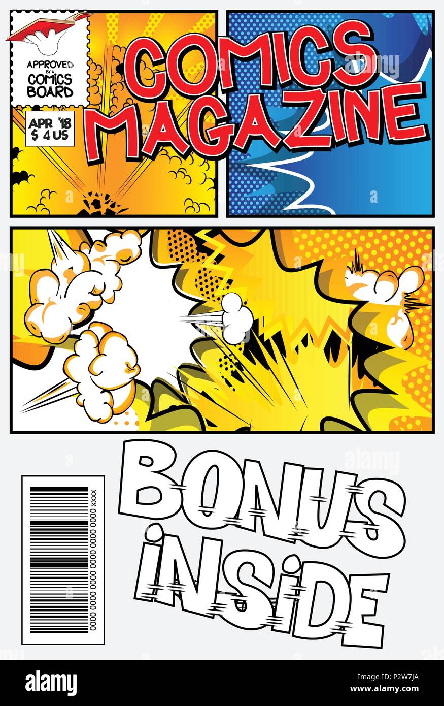 Editable comic book cover with abstract explosion background Stock ...
