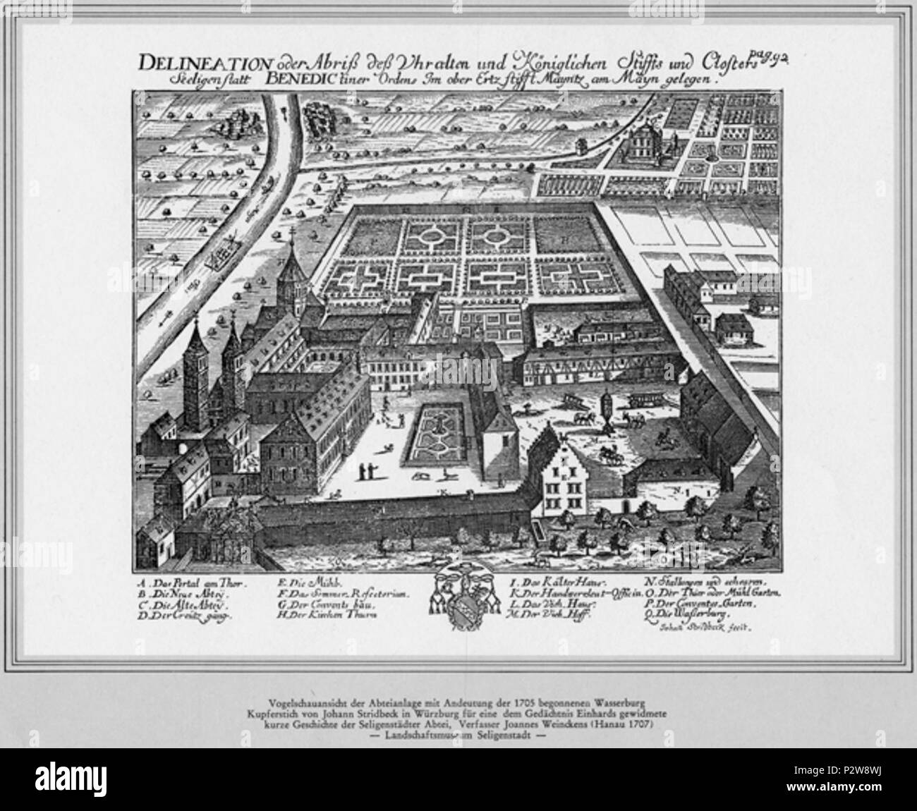 02 Abteiplan Seligenstadt Vogelschau Johann Stridbeck nach 1705 ...