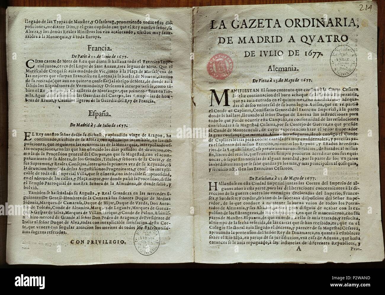 La Gaceta Ordinaria newsapaper. (The Ordinary Newspaper). 1677. Madrid ...