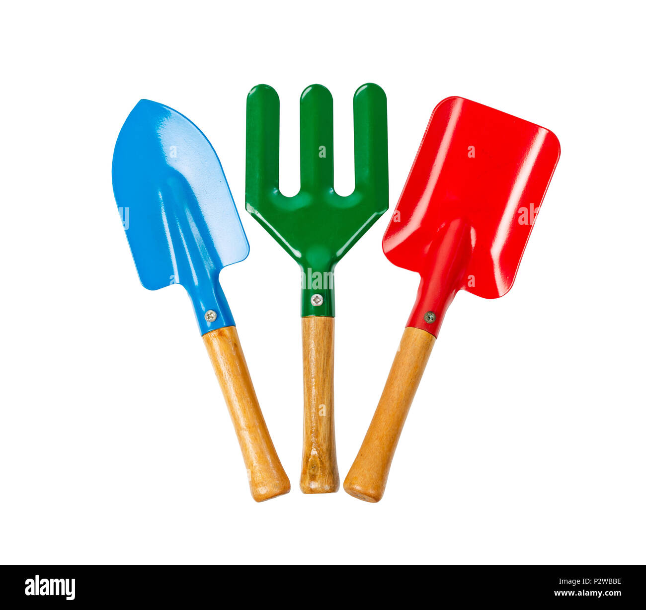 Gardening tools spade, fork and shovel isolated on white background ...