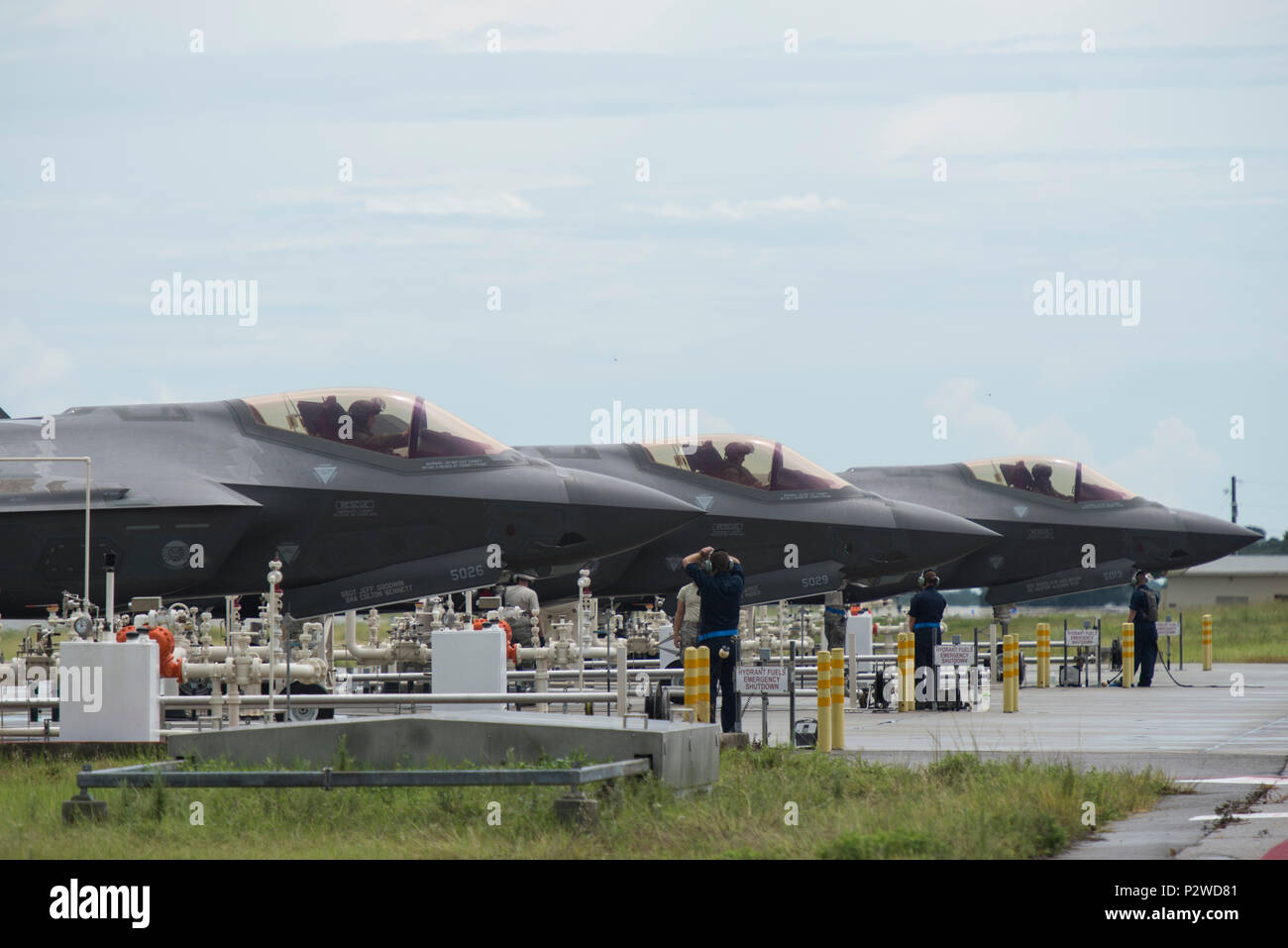 33rd Maintenance Support Squadron Airmen hot pit refuel F-35As during a sortie surge Aug. 2 ...