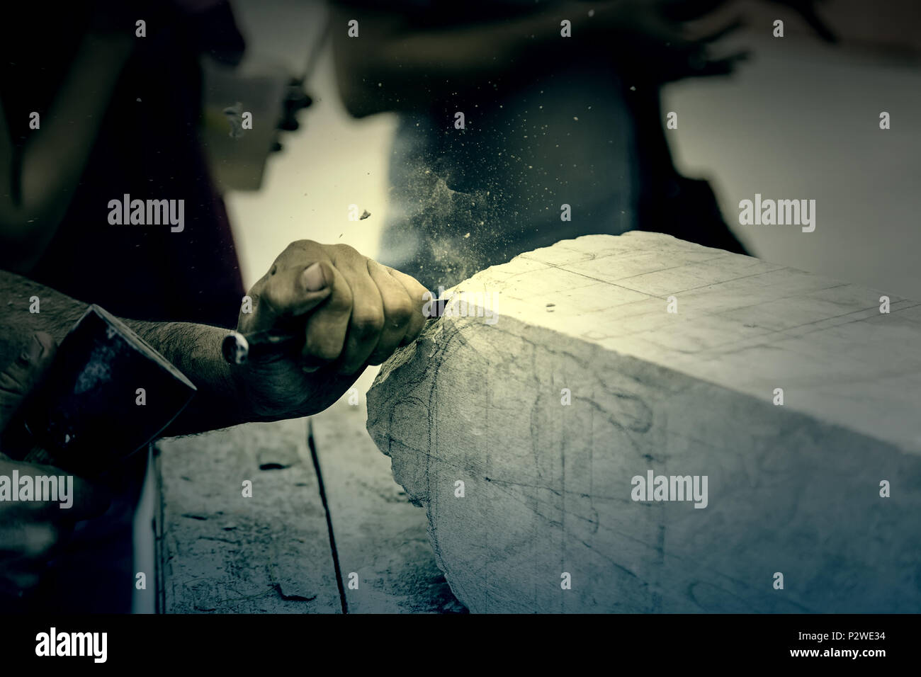 Carving stone, craftsman shaping stone, art and crafts Stock Photo - Alamy