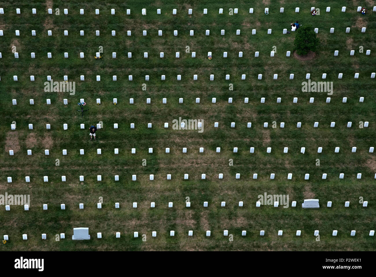 An aerial view of Arlington National Cemetery, Arlington, Va., from a ...