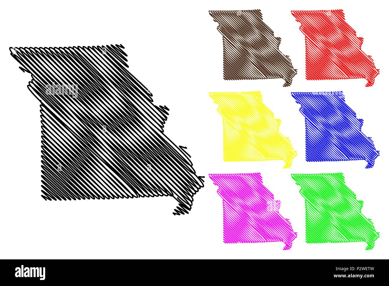 Missouri map vector illustration, scribble sketch Missouri map black ...