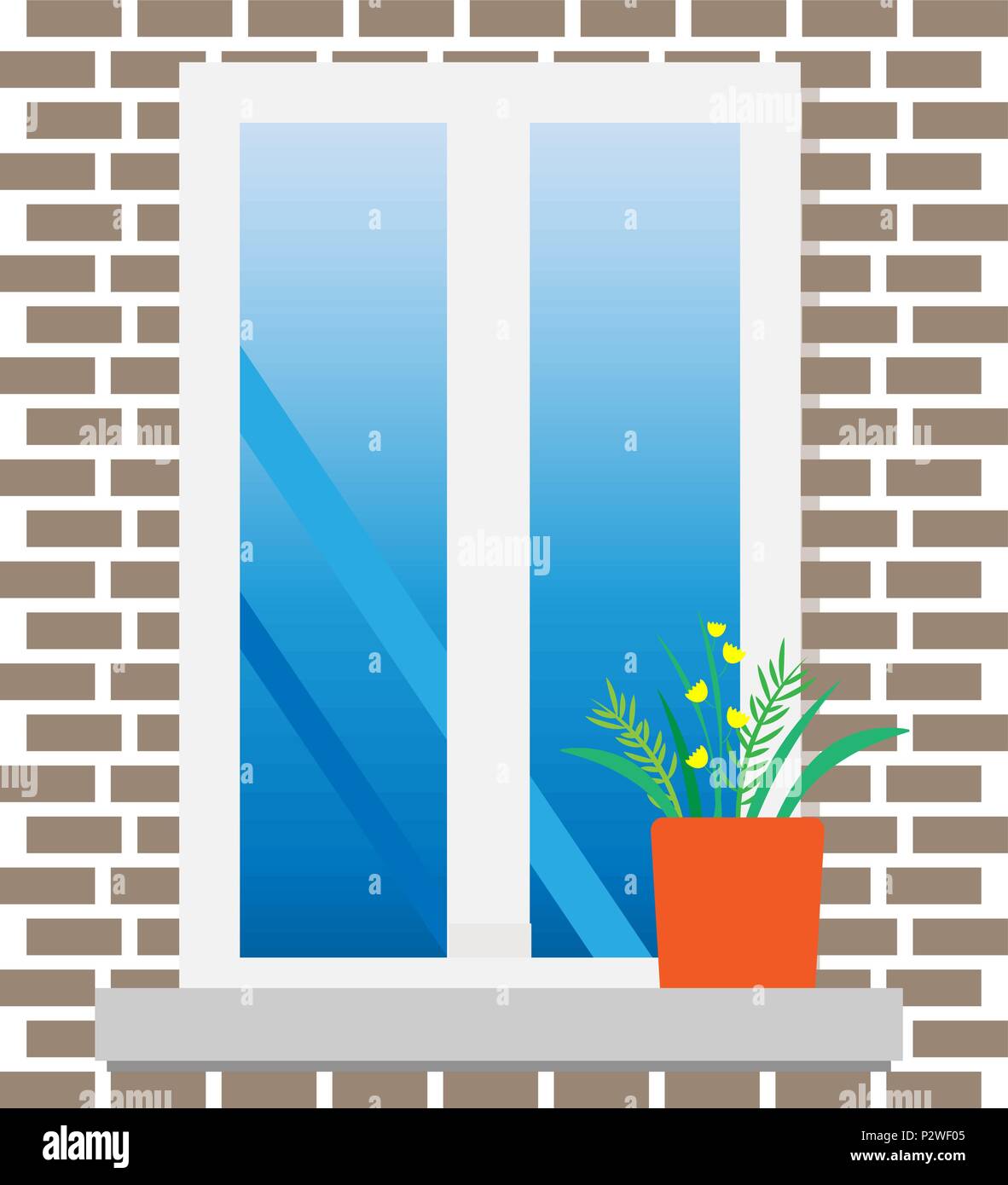 Illustration of close window with pot of flowers Stock Vector Image ...