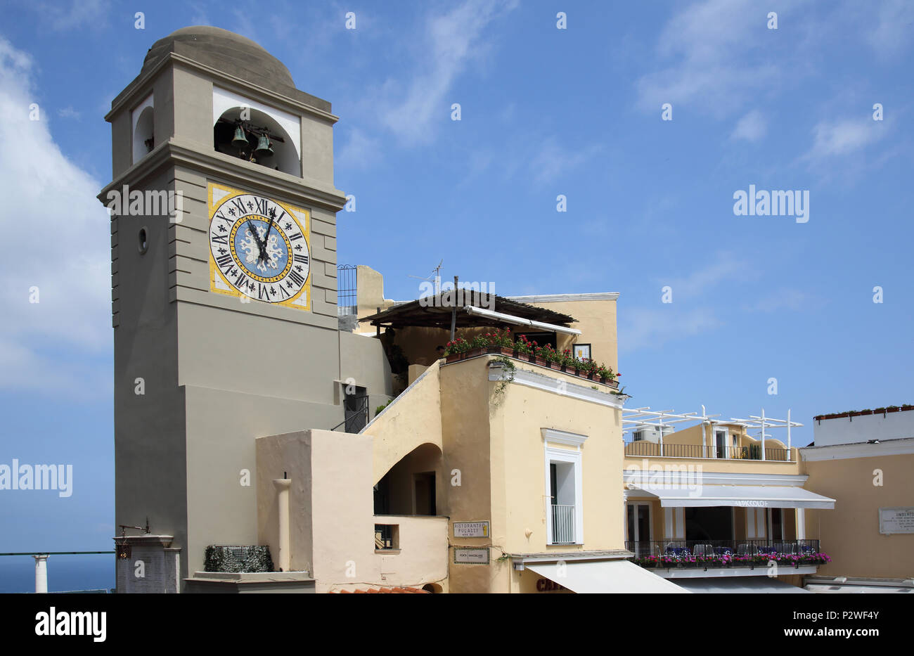 the clock tower in the centre of capri town island of capri Italy Stock ...