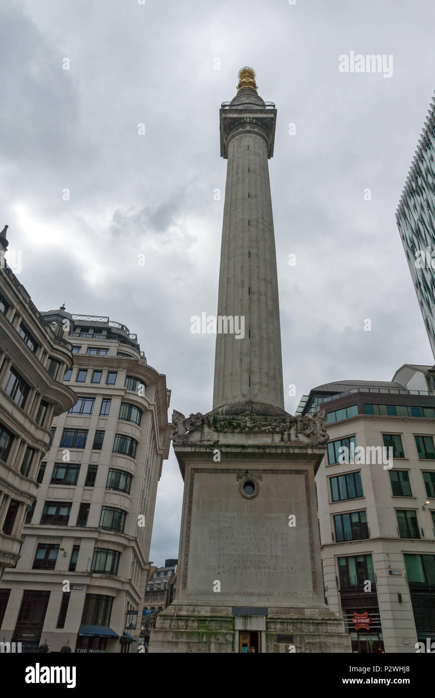 LONDON, ENGLAND - JUNE 18 2016: Monument to the Great Fire of London ...