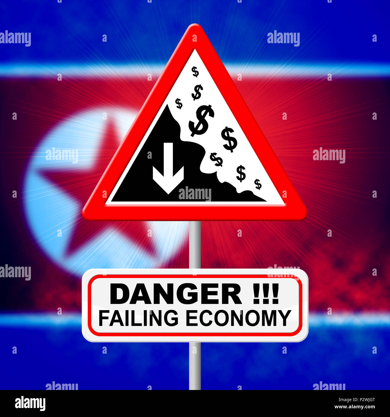 Danger North Korean Failing Economy 3d Illustration. Shows Pyongyang ...