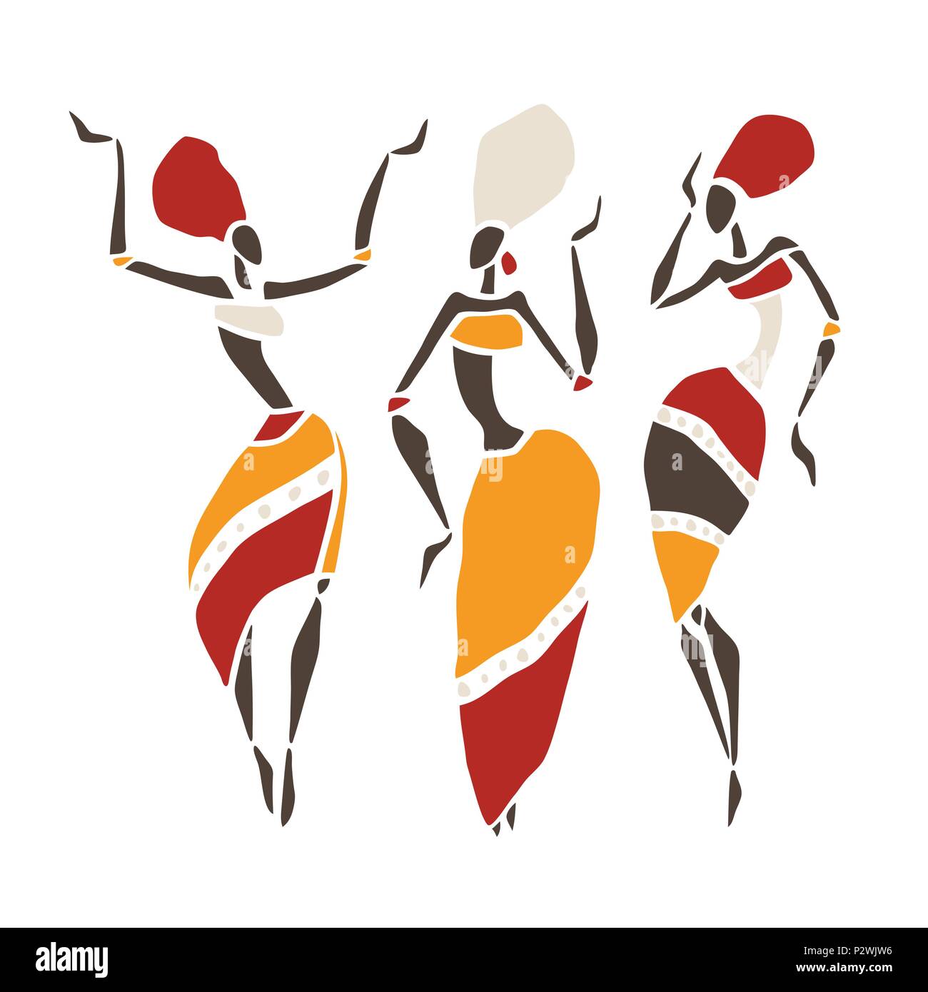 Beautiful dancers silhouette isolated on white background. Tribal women ...