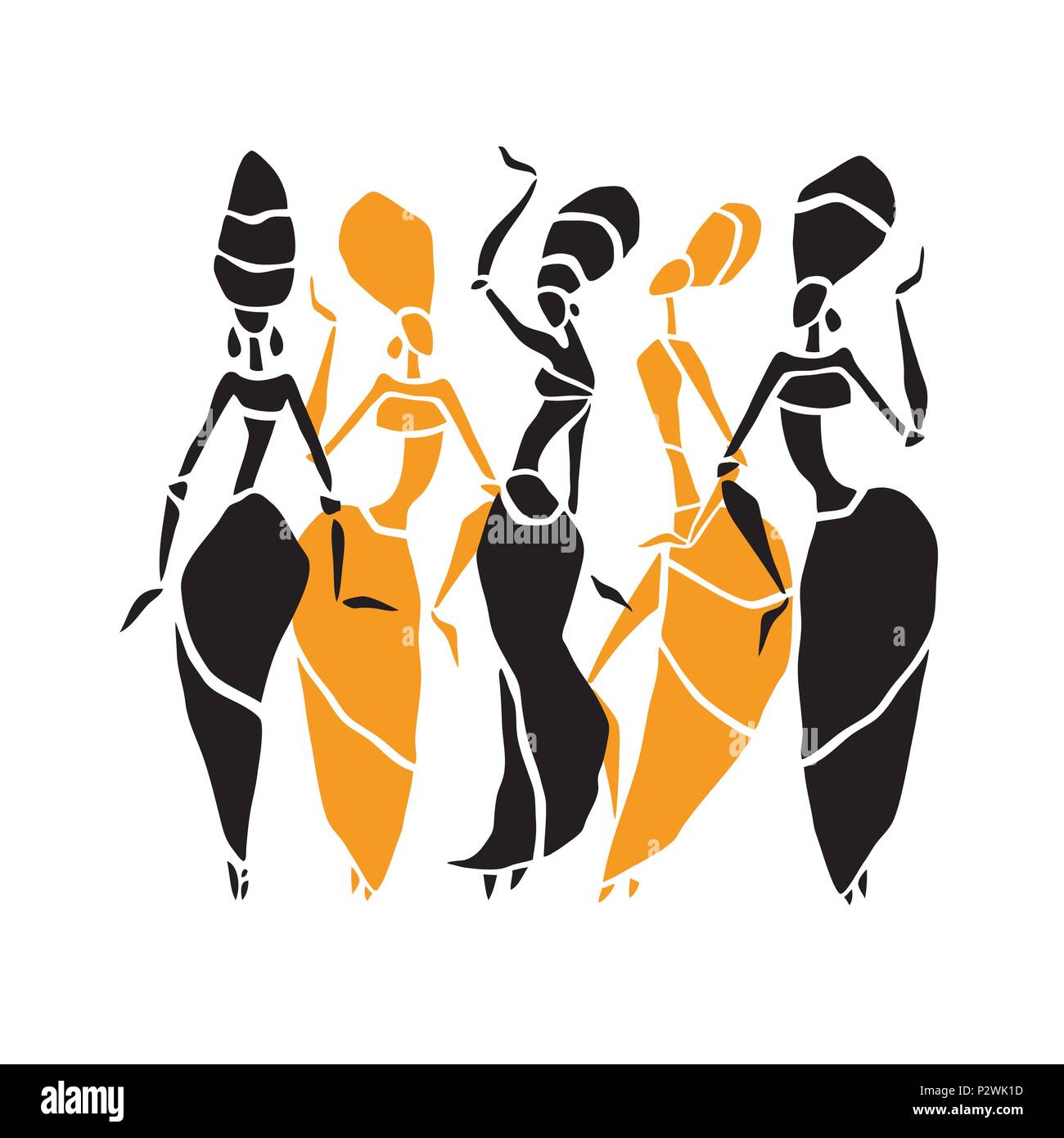 Beautiful dancers silhouette isolated on white background. Tribal women ...