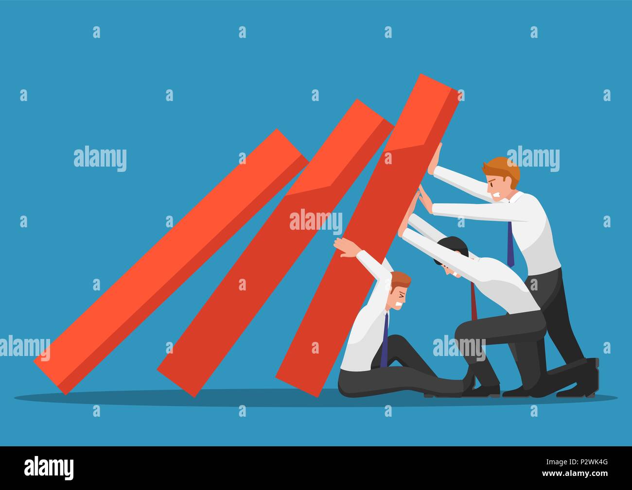 Business team try to stop falling graph. Business crisis and teamwork ...