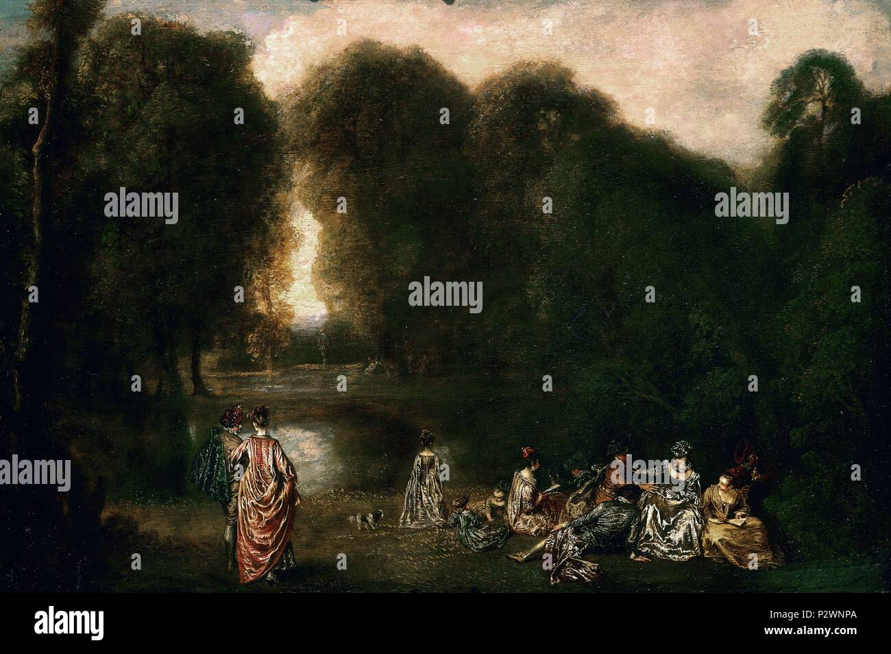 A Meeting in a Park - 18th century - 32,5x46,5 cm - oil on panel ...