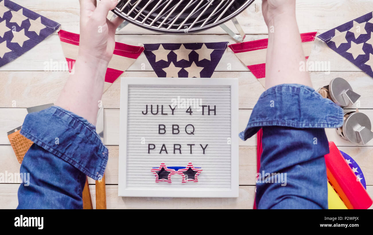 July 4th BBQ Party sign on memo board with July 4th decorations Stock ...
