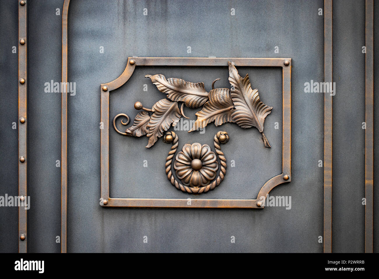 wrought-iron gates, ornamental forging, forged elements close-up Stock ...