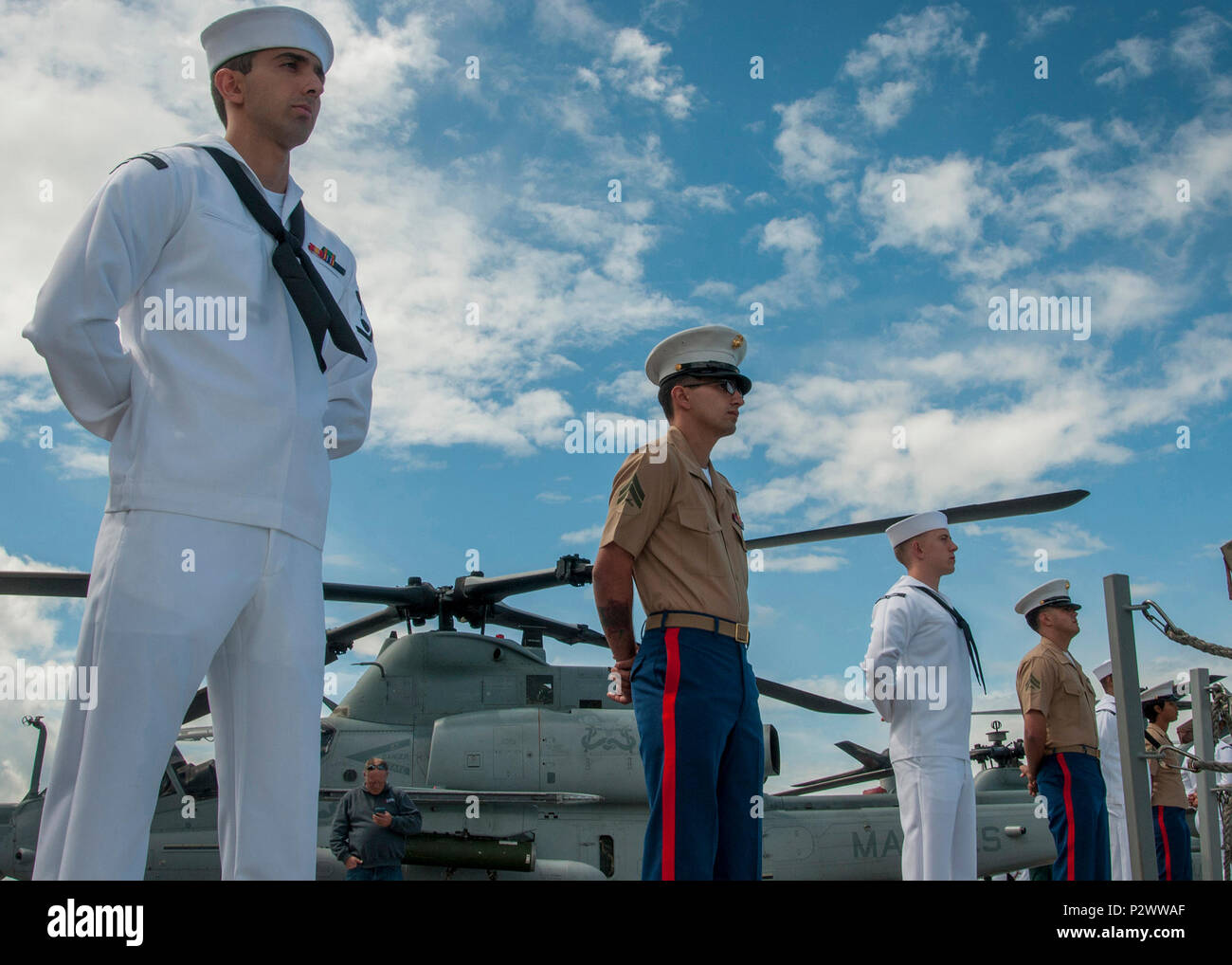 SEATTLE (Aug. 2, 2016) – Sailors and Marines aboard the amphibious ...