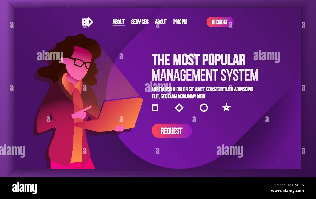 Management System Landing Page Vector. Store. Woma With Laptop ...