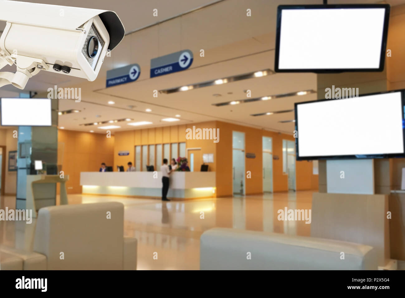 The CCTV security camera operating in medical record hospital blur ...