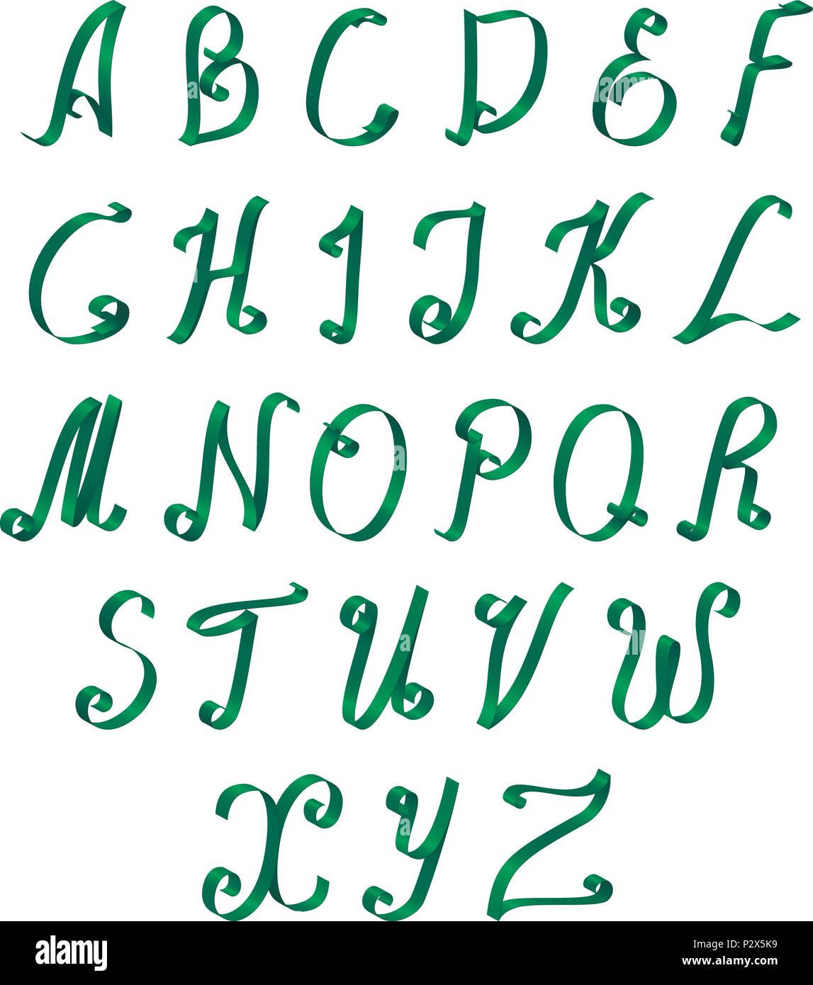 Green ribbon calligraphic alphabet, vector EPS 10 Stock Vector Image ...