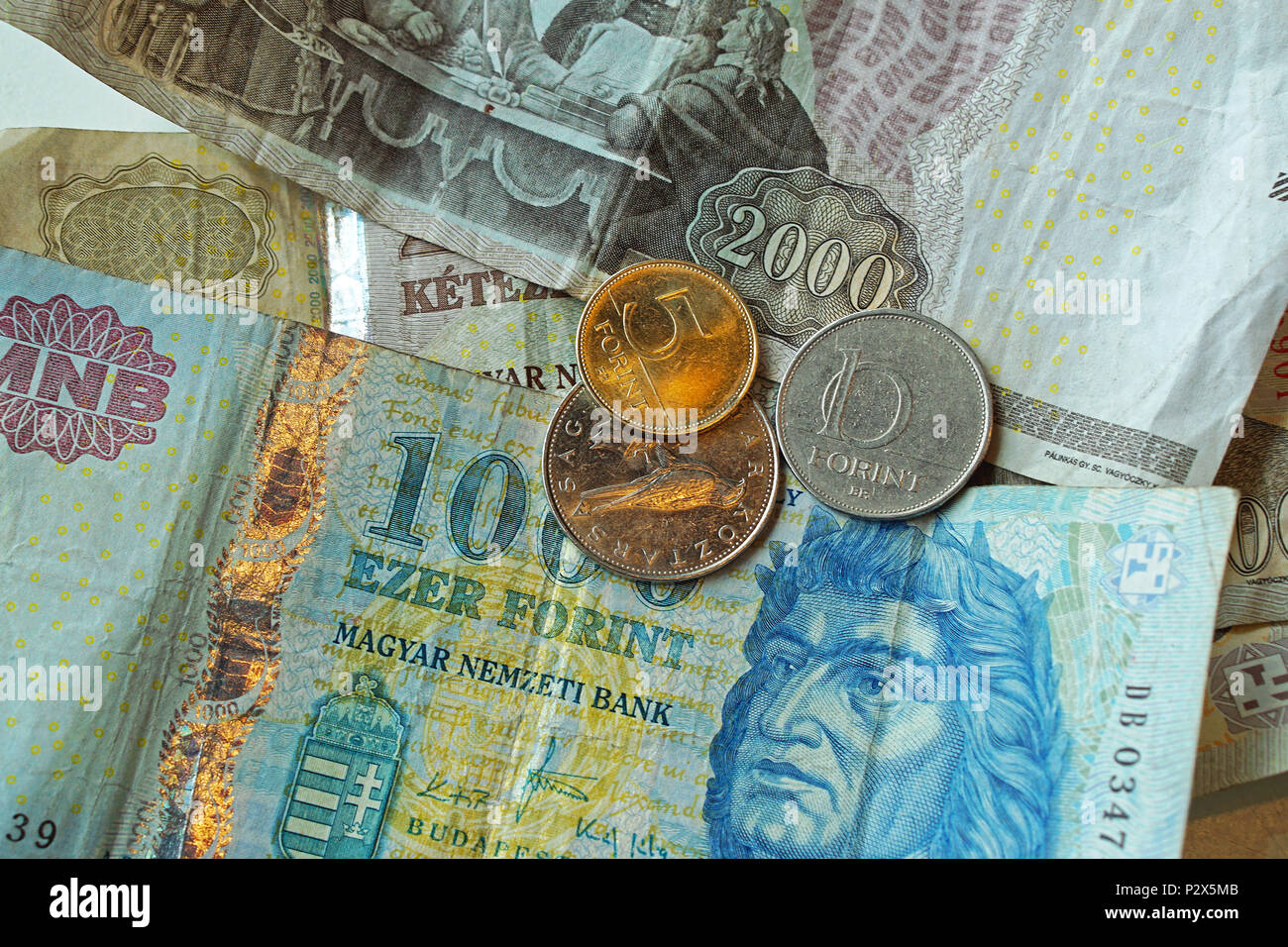 Pile of Hungary Forint banknotes and coins money Stock Photo - Alamy
